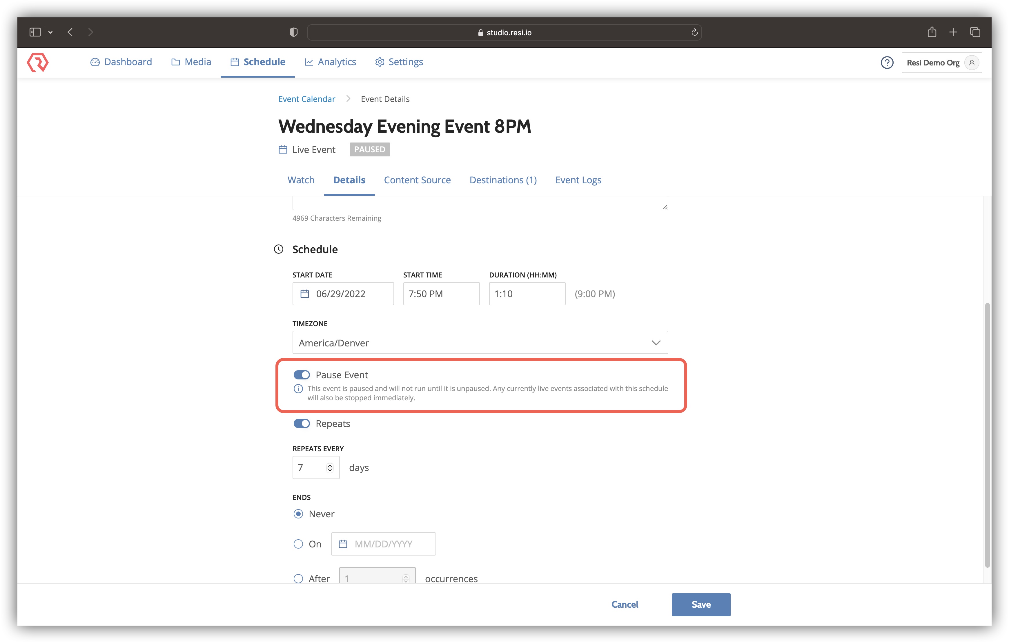 Pause Events In A Recurring Schedule 