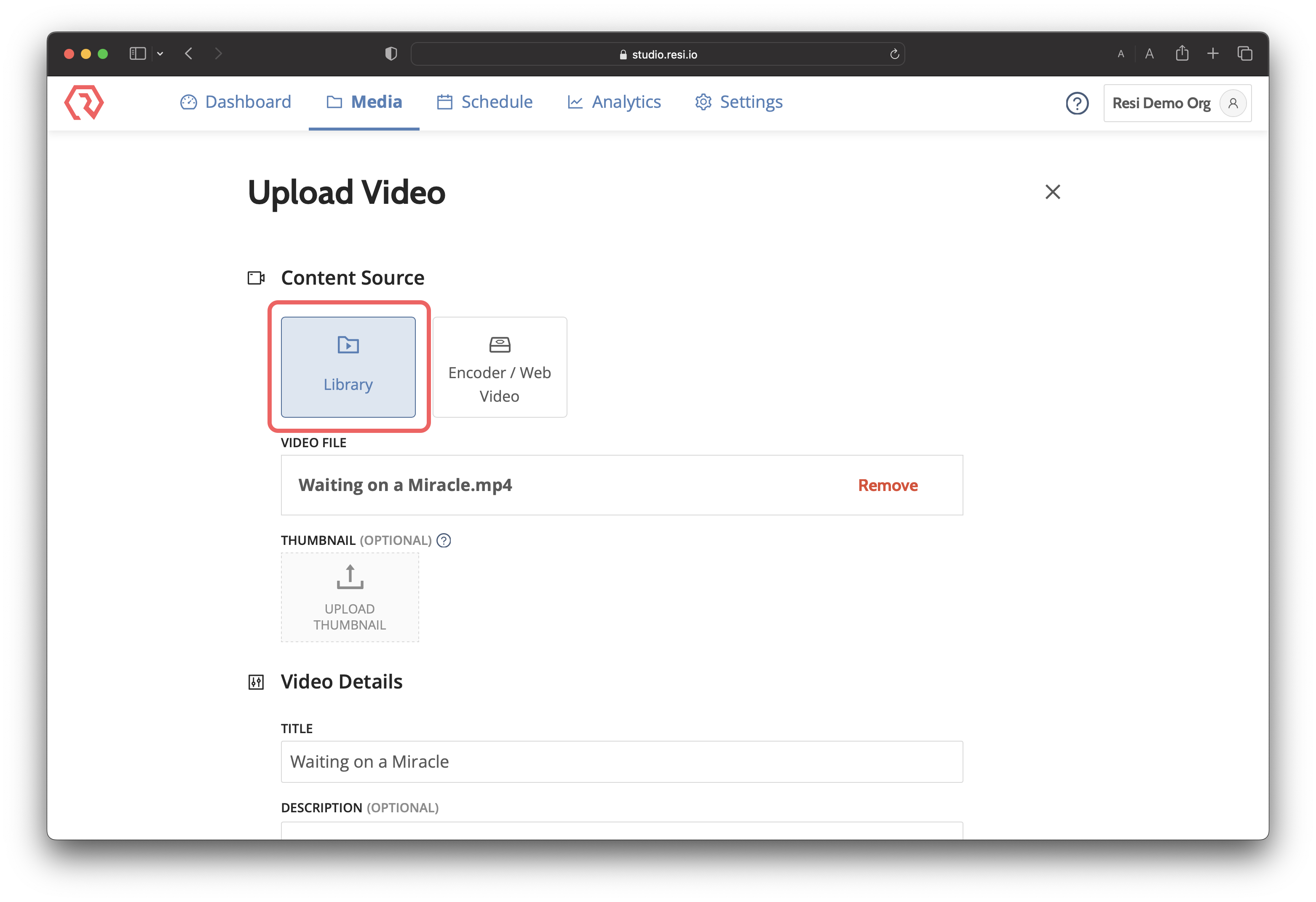 Upload a Video to Your Media