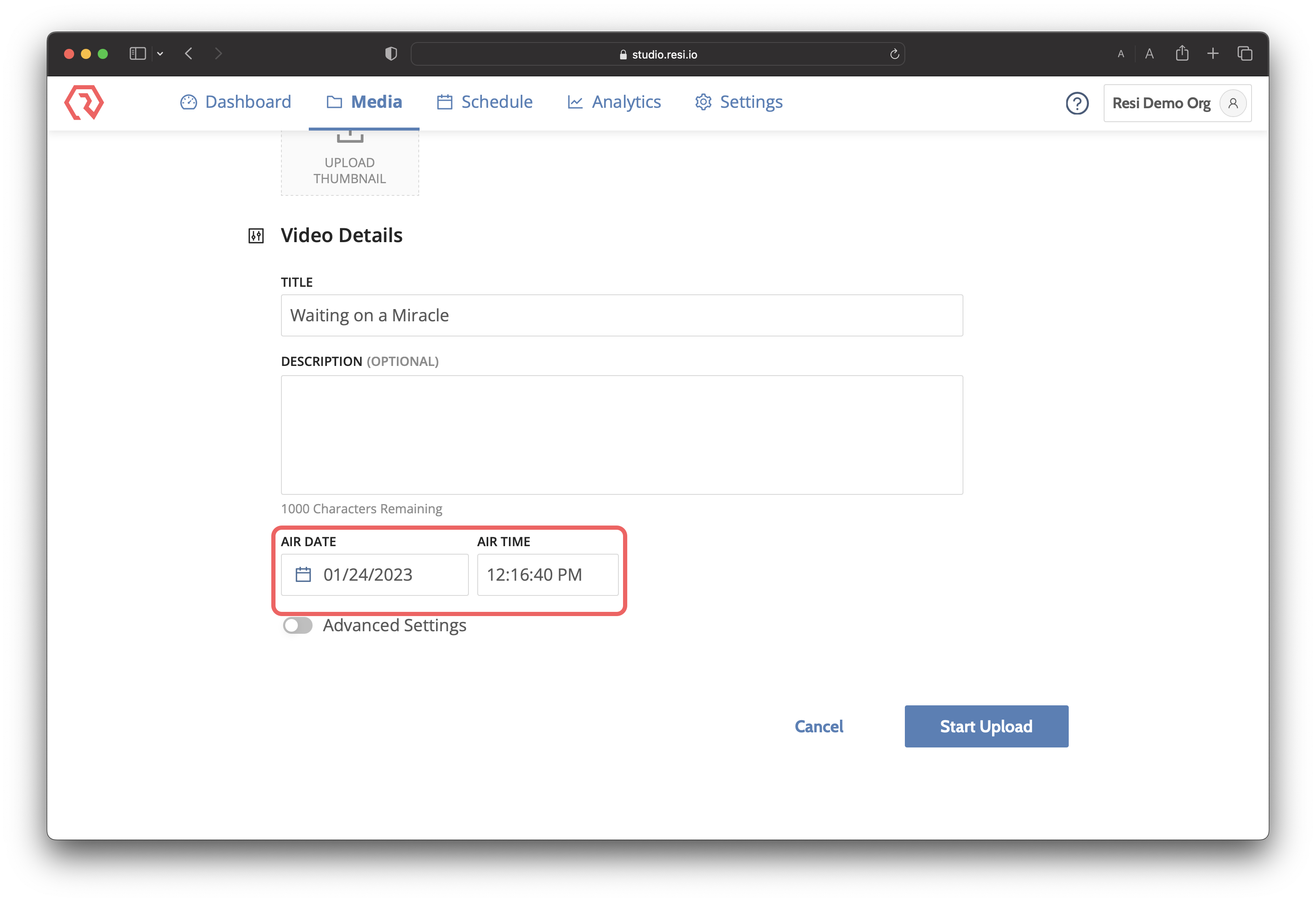 Upload a Video to Your Media
