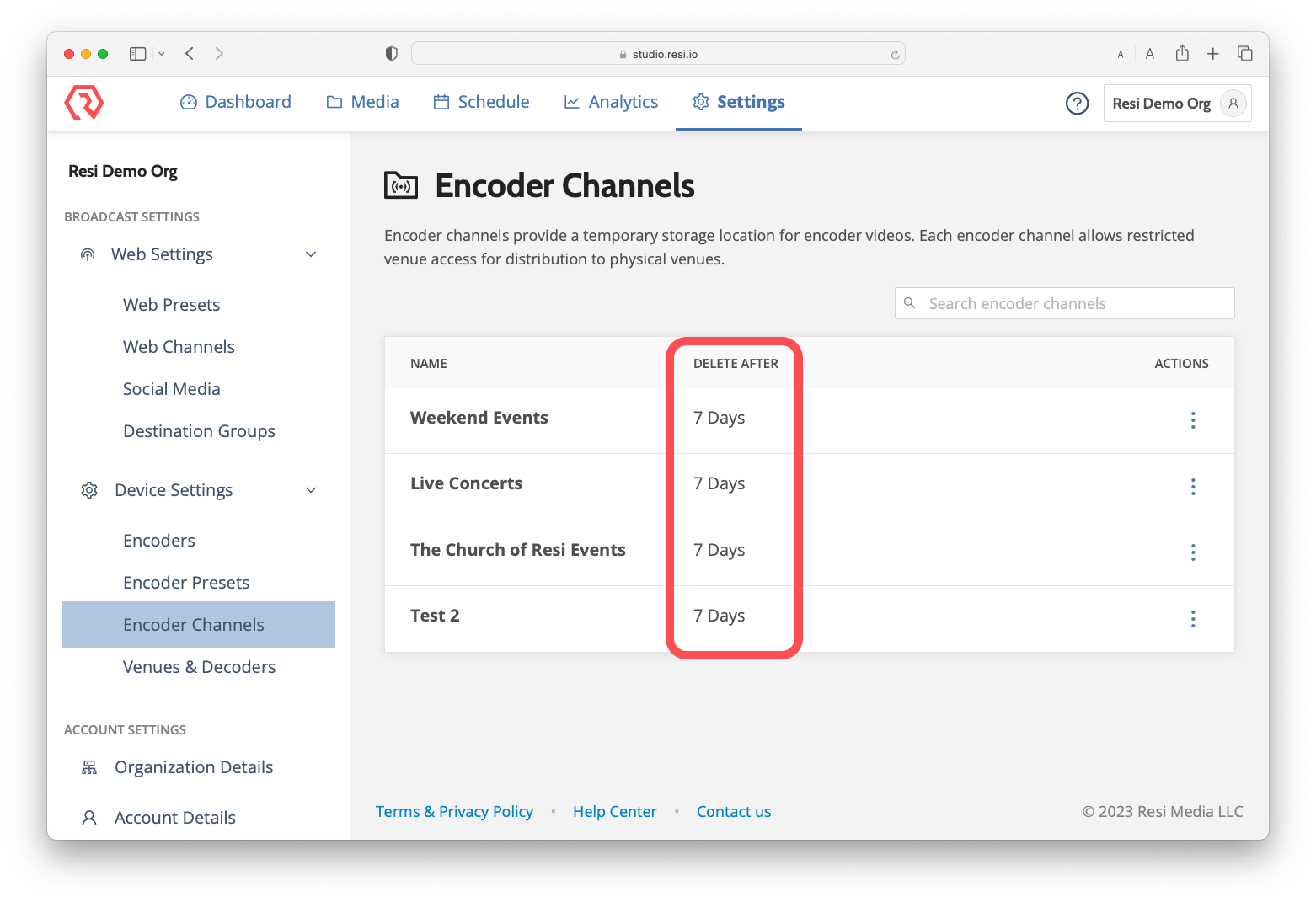 Change How Long Content Is Stored in Channels